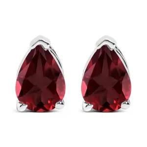 HAUS OF BRILLIANCE 14k Gold Pear Gemstone Stud Earrings - Red Garnet | White
